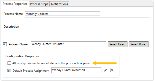 Configuring process visibility to step owners